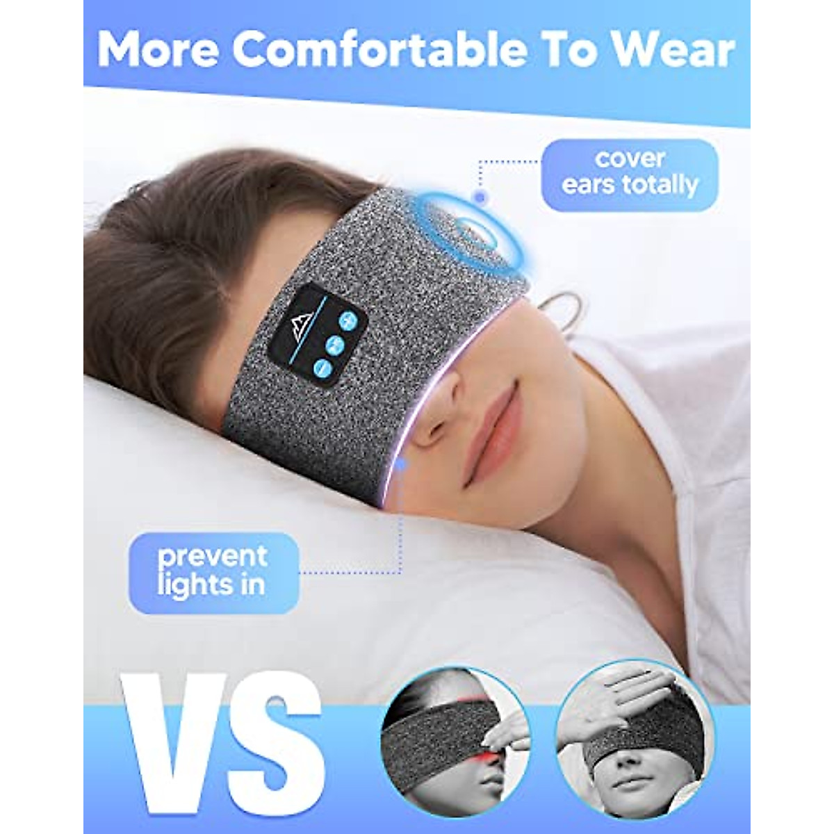 Sleep Headphones Elastic Sleeping Headband 10Hrs Bluetooth Music Eye Mask with Soft Cozy Earbuds Comfortable Earphones for Side Sleepers(Elastic One Size Fits Most)