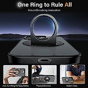KMERUOTR 360° Rotatable Ring for iPhone 14 Pro Case [Compatible with MagSafe] [Military-Grade Protection], Shockproof Protective Slim Invisible Stand for Women Men Phone Case 6.1 Inch,Black