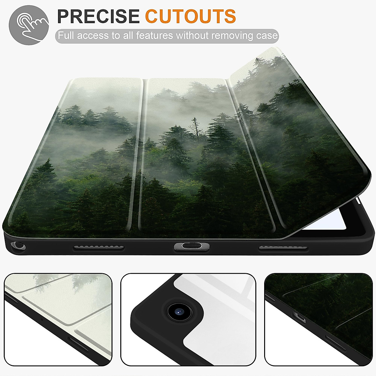 Batianda Case for Samsung Galaxy Tab A8 10.5 inch 2022 Model (SM-X200/X205/X207) Shockproof Cover with Clear Transparent Back Shell TPU Bumper Auto Sleep/Wake,Forest