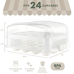 Cupcake Carrier 24 Count - Sturdy Cupcake Holder with Lid & 2 Handles, Stylish Two-Tier Cupcake Carrier/Stand, Spacious 3.5” Top & Bottom Tray