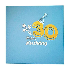 iGifts And Cards Happy 30th Blue Birthday Party Box 3D Pop Up Greeting Card - Thirty, Awesome, Cute, Congrats, Unique, Gift, Presents, Celebration, Feliz Cumpleaños, Balloons