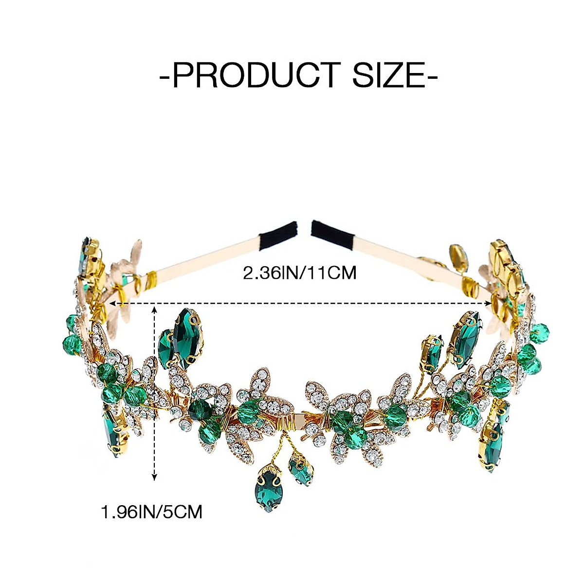 JEAIRTS Green Rhinestone Headband Gold Leaf Wedding Headpiece Bridal Crystal Hair Pieces Beaded Hair Hoop Glitter Bride Hair Accessories for Women and Girls
