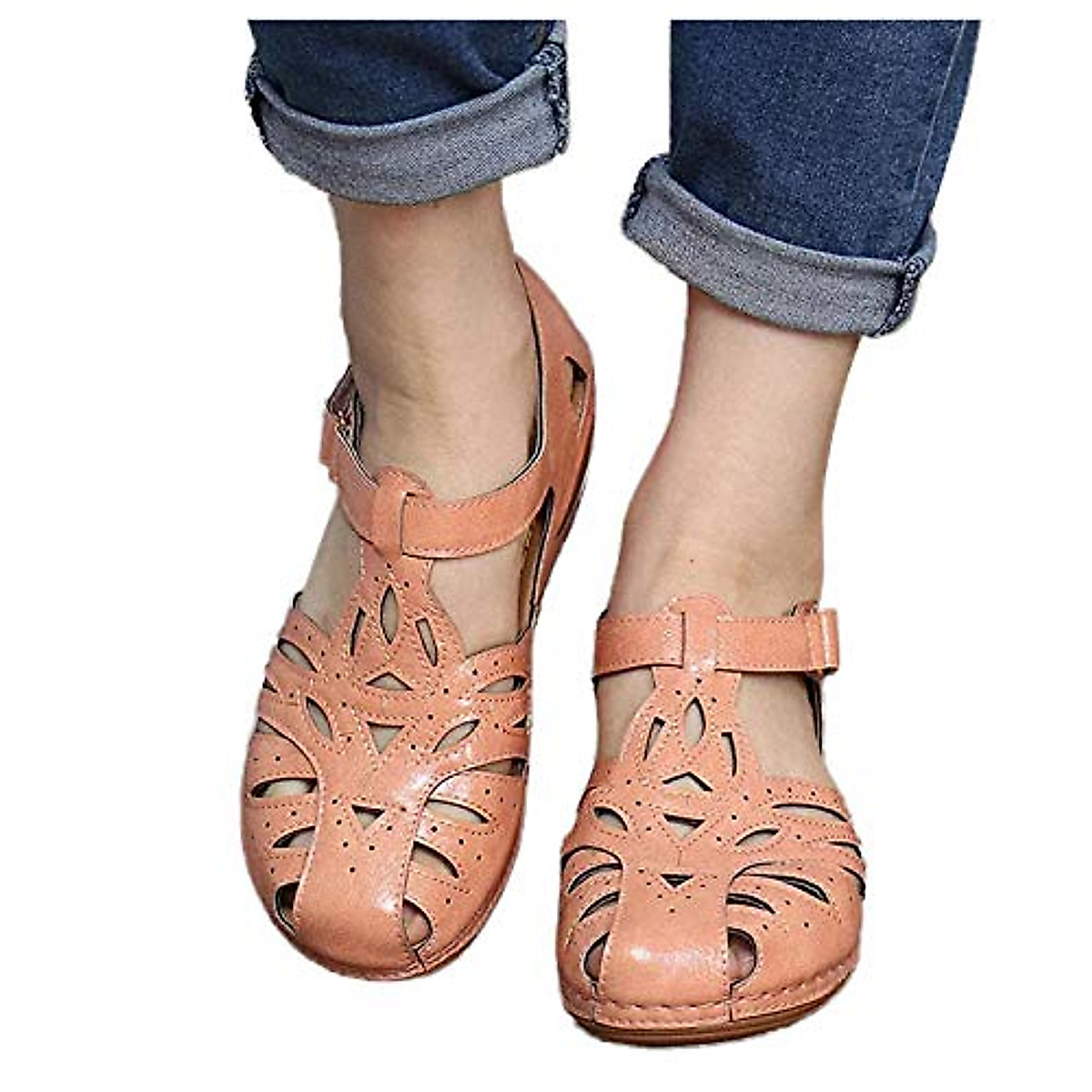 justHIGH Women's Casual Peep Toe Hollow Out Slingback Platform Wedge Sandals Breathable Non Slip Sole