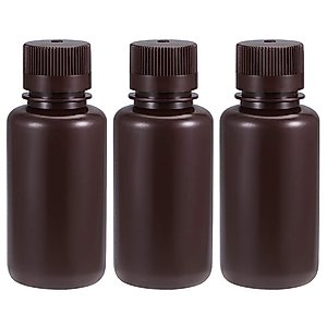 uxcell Plastic Lab Chemical Reagent Bottle 250ml/8.5oz Small Mouth Sample Sealing Liquid Storage Container Brown 3pcs