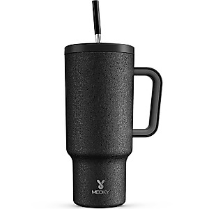 Meoky 40oz Tumbler with Handle, Leak-proof Lid and Straw, Insulated Coffee Mug Stainless Steel Travel Mug, Keeps Cold for 34 Hours or Hot for 10 Hours (Night)
