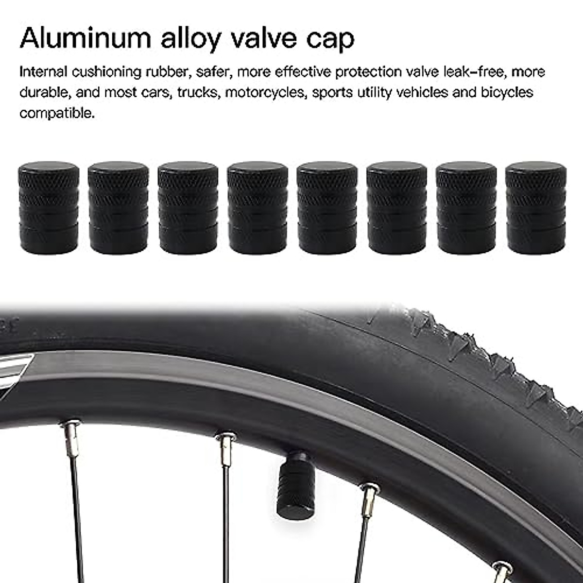Pack of 8 Car Tire Stem Valve Caps Wheel Valve Covers Car Dustproof Waterproof Tire Cap Fit for Automobiles Motorcycles Trucks Bikes(Black) New