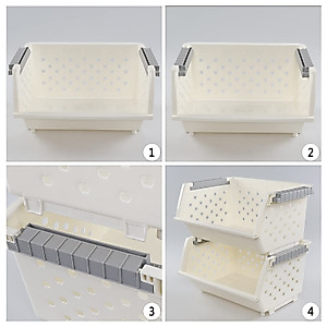 Tstorage Plastic Stackable Storage Basket, Open Front Stacking Storage Bins, 4 Pack