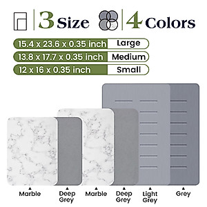 AOTASO 12x16 inch Stone Drying Mat for Kitchen Counter Gray Super Absorbent Dish Drying Mat Diatomaceous Earth Quick Dry Dish Mat（1 Pc ）