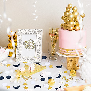 400 Pcs Navy Blue Baby Shower Confetti Moon and Star Baby Shower Decorations Eid Ramadan Mubarak Decoration Gold White Star Moon Confetti Scatter for Gender Reveal Decor