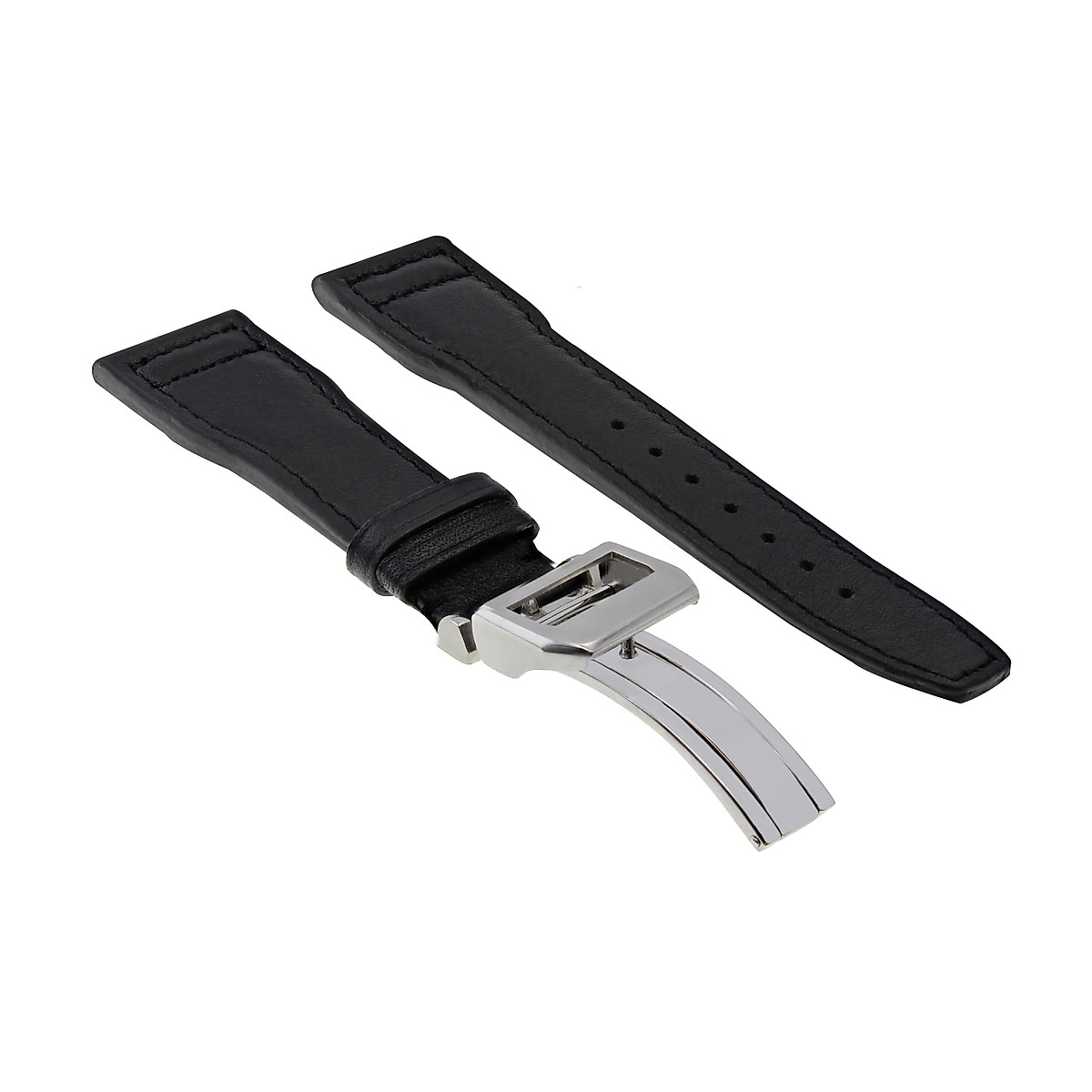 Ewatchparts 23MM LEATHER WATCH STRAP BAND DEPLOYMENT CLASP COMPATIBLE WITH IWC PILOT TOP GUN BLACK SHINY