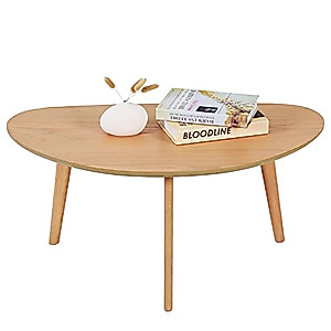 FIRMINANA Small Oval Coffee Table for Small Space Mid Century Modern Coffee Table for Living Room,Nature Wood,18.9" D x 33.47" W x 15.75" H