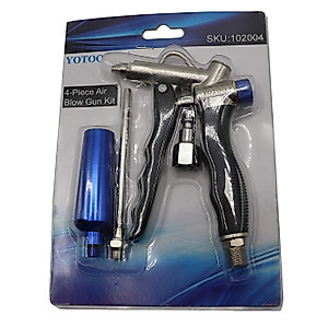 YOTOO 2-Way Air Blow Gun kit with Adjustable Air Flow, Extended Nozzle, High Flow Nozzle and 1/4" NPT Female Quick Plug