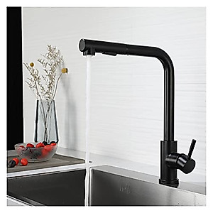 JEMITA Pull Out Kitchen Sink Faucet Silver Black Stainless Steel Single Handle Hot & Cold Mixer Tap Stream Sprayer Head Swivel Faucets (Color : Silver)