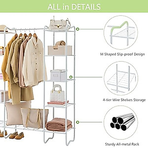 Gewudraw Wardrobe Closet with 8 Metal Shelves, Freestanding Garment Rack, Heavy Duty Clothing Rack For Hanging Clothes, Portable Clothes Rack, Closet Organizer White