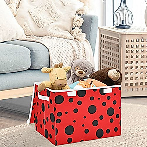 CaTaKu Ladybird Black Spots Storage Bins with Lids and Handles, Fabric Large Storage Container Cube Basket with Lid Decorative Storage Boxes for Organizing Clothes