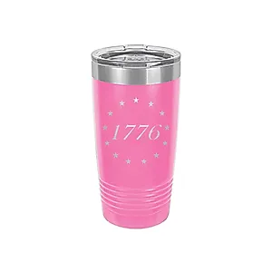 Rogue River Tactical Betsy Ross 1776 American USA Flag 20 Oz. Travel Tumbler Mug Cup w/Lid Vacuum Insulated Hot or Cold Military Vet Gift (Pink)