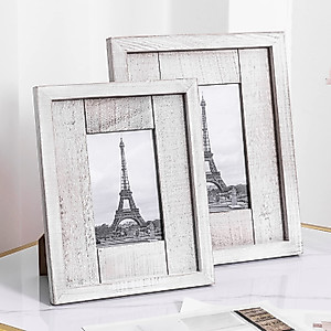Adeco Handcrafted Rustic Wooden Picture Frames with Real Glass to Display 5 x 7 Inch Photo for Wall Hanging and Tabletop, Distressed White