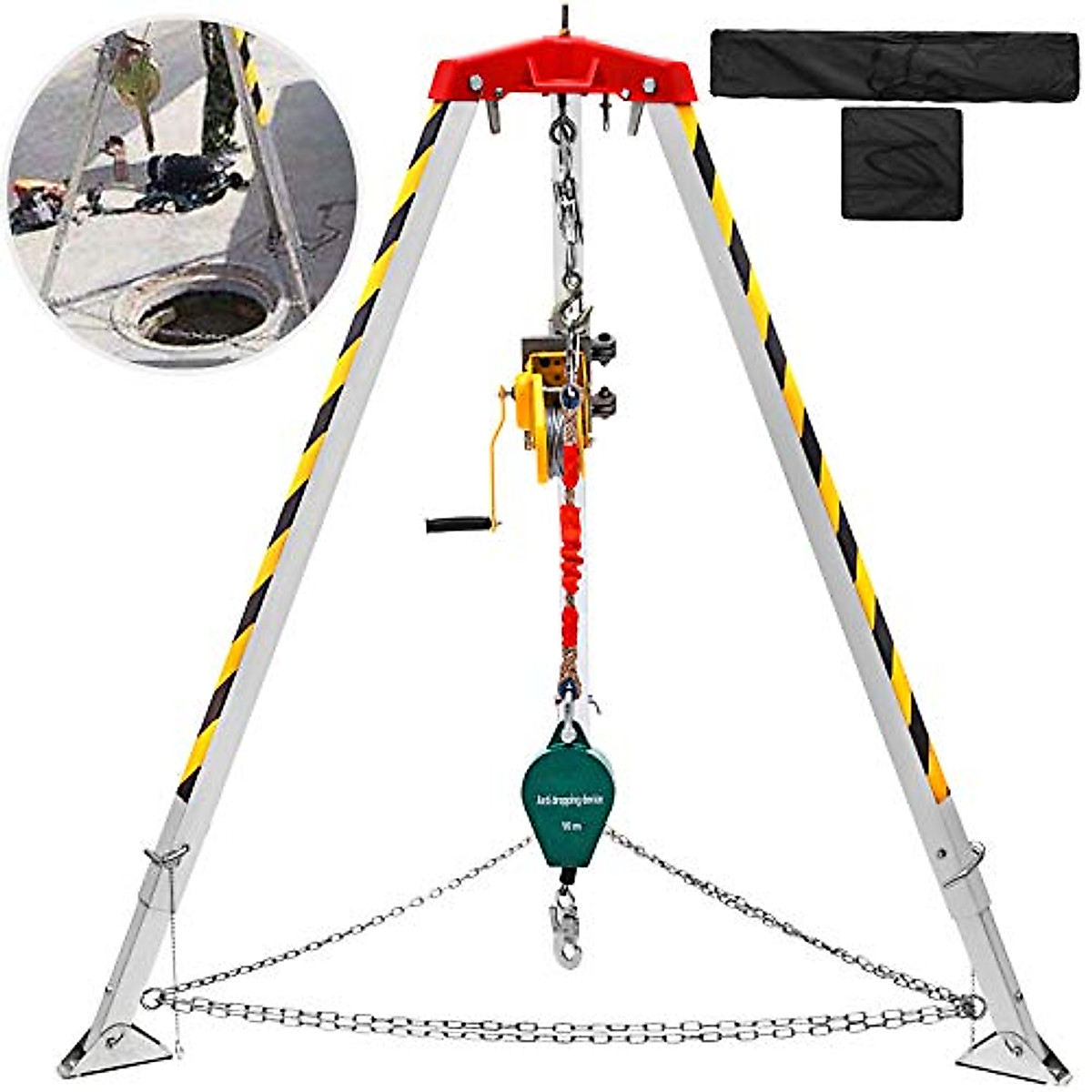 BestEquip Confined Space Tripod Kit 1200LBS Winch, Confined Space Tripod 7' Leg Bracket and 98' Cable, Confined Space Rescue Tripod 32.8' Fall Protection for Traditional Confined Spaces
