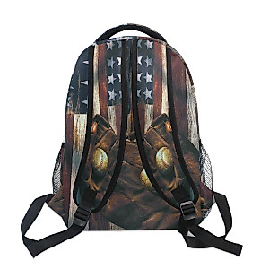 Oarencol American Flag Baseball Backpacks USA Softball Glove School Travel Book College Shoulder Bag for Women Girls Men Boys