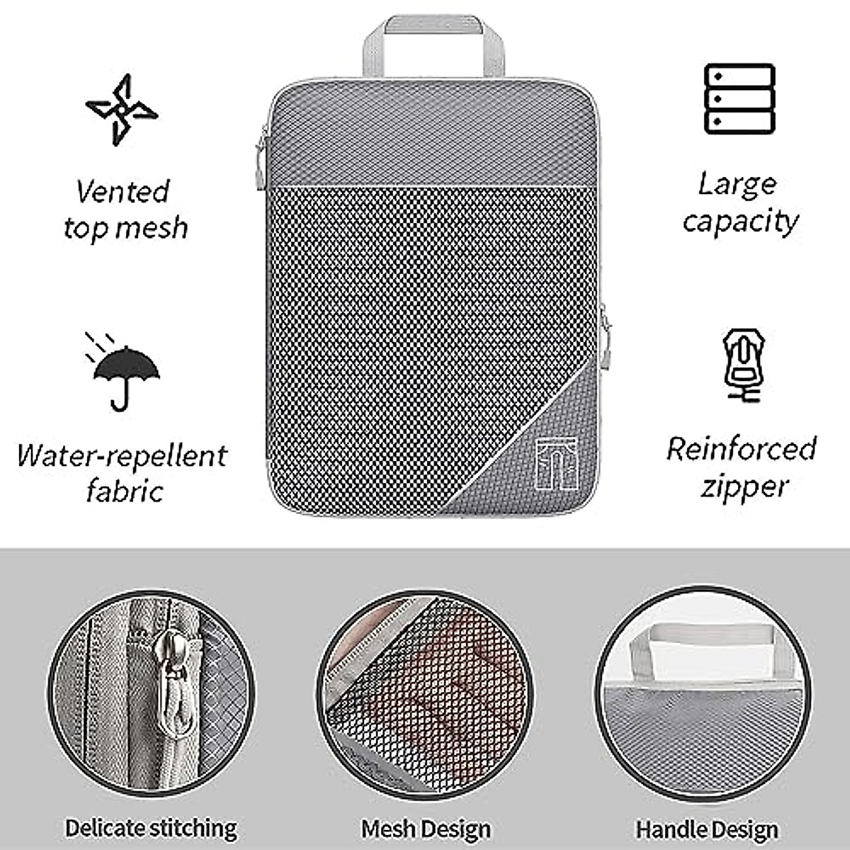 Compression Packing Cubes for Suitcases, VIKASI 6 Set of Travel Luggage Packing Organizers, Suitcase Organizer Bags Set for Expandable Packing Organizers Travel Accessories (Gray)