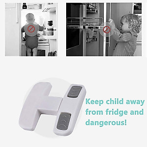 Improved Home Refrigerator Fridge Freezer Door Lock, Latch Catch Toddler Kids Child Fridge Locks Baby Safety Child Lock, Easy to Install and no Tools Need or Drill (2 Pack with 4 Extra Adhesive)