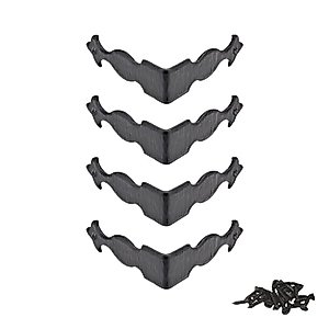 4 Pack 4 inch Metal Corner Protector - Black - Furniture Corner Hardware Corner Bracket Metal Embellishments for Wood Decorative Metal Trim The Sonora Series by Borderland Rustic Hardware