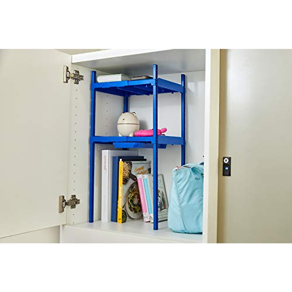 LockerMate, Blue Double Shelf, Adjustable Width and Height to Fit Most School Lockers