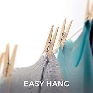 Home Genie Large Wooden Clothespins, 2.9", Natural Birchwood Rust and Moisture Resistant Clothes Pegs, Durable Wood Clothing Pins, Strong Grip, Laundry Clothesline, Bag Clips, Crafts, Photos, 25 Pack