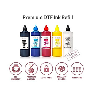LOTSA. STYLE Premium DTF Ink Refill for Inkjet Printers Heat Transfer Film Printing (250ml x 6, CMYK Wh)