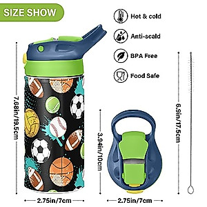 GOODOLD Sports Ball Kids Water Bottle, Insulated Stainless Steel Water Bottles with Straw Lid, 12 oz BPA-Free Leakproof Duck Mouth Thermos for Boys Girls