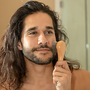 GranNaturals Manual Facial Cleansing Kabuki Brush - Skin Cleanser & Scrubber for Applying Foundation, Makeup, Face Mask, Acne Washing, Daily Deep Pore Cleaning - Men and Women