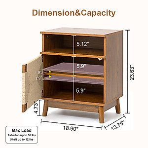XIAO WEI Large Night Stand Set of 2 with Natural Paper Rope Hand-Woven Doors, Boho Nightstand Bed Side Table Accent End Table, Walnut