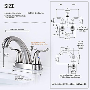 WOWOW Bathroom Faucet 2 Handle 4 Inch Centerset Bathroom Sink Faucet, Lead-Free Basin Mixer Tap with Lift Rod Drain Stopper, 2 Handle Centerset Lavatory Faucet Brushed Nickel Vanity Faucet