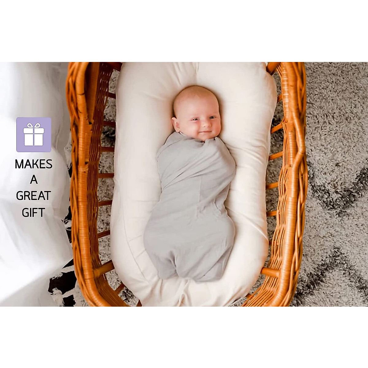 Who's That Baby 2 Pack Adjustable Baby Swaddles 0-3 Months for Newborn Boys and Girls with 2 Baby Mitten Sets, Organic Cotton | Grey and White with Black Polka Dots, Small, SB-001