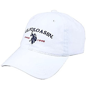 U.S Polo Assn. Embroidered Pony Horse Logo Since 1890 Adjustable Cotton Baseball Hat with Curved Brim, White, One Size