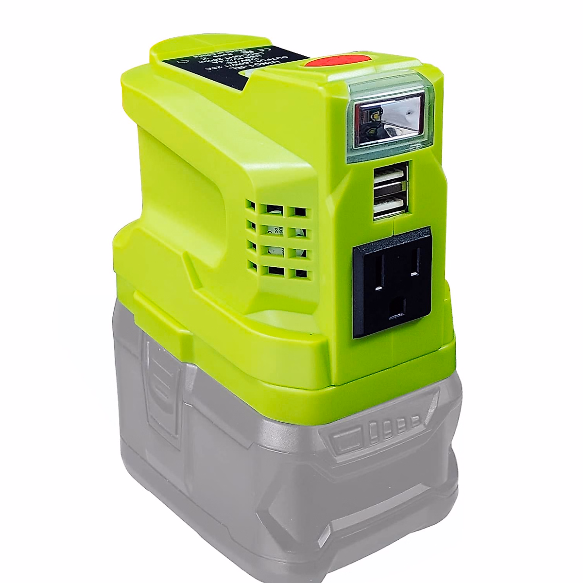 150W Power Inverter Generator Fit for Ryobi 18V Lithium Battery, DC 18V to AC 110V-120V Portable Power Station, with 2 USB & AC Outlet & 200LM LED Light Modified Sine Wave Power Inverter