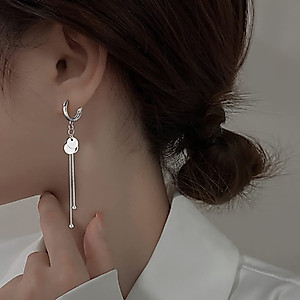 SLUYNZ 925 Sterling Silver Disc Dangle Earrings Hoop for Women Coin Hoop Earrings Tassel (A-Silver)