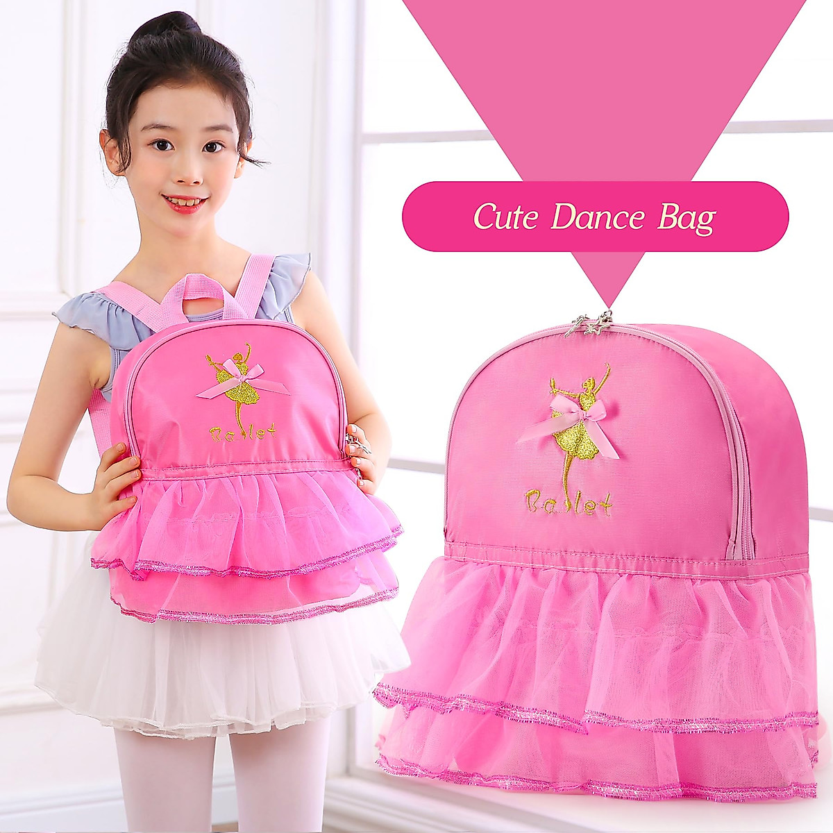 HICCUPfish Cute Ballet Dance Bag Princess Backpack Pink Shoulder Bag Girls (Tutu shoes)