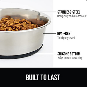 GORILLA GRIP Set of 2 Dog Bowls, Heavy Duty Metal Food and Water Bowl for Feeding Dogs and Cats, Dishwasher Safe, Rust Resistant Stainless Steel, BPA Free Rubber Base, Holds 2 Cups (16 fl oz), Black