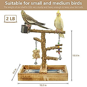 LIMIO Natural Wood Bird Toys Playground, Bird Cage Accessories, Bird Perches, with Removable Tray and 2 Stainless Steel Cups