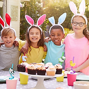 24 Easter Party Favors Easter Eggs Bunny Carrot Chicken Cow Sheep Drinking Straws for Kids Easter Gifts,Easter Party Supplies Decorations with 2 PCS Straws Cleaning Brush