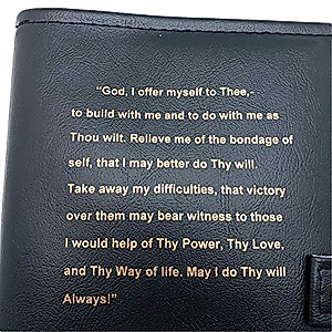 Deluxe Double Alcoholics Anonymous AA Black Big Book & 12 Steps & 12 Traditions Book Cover with Third Step Prayer Medallion Holder