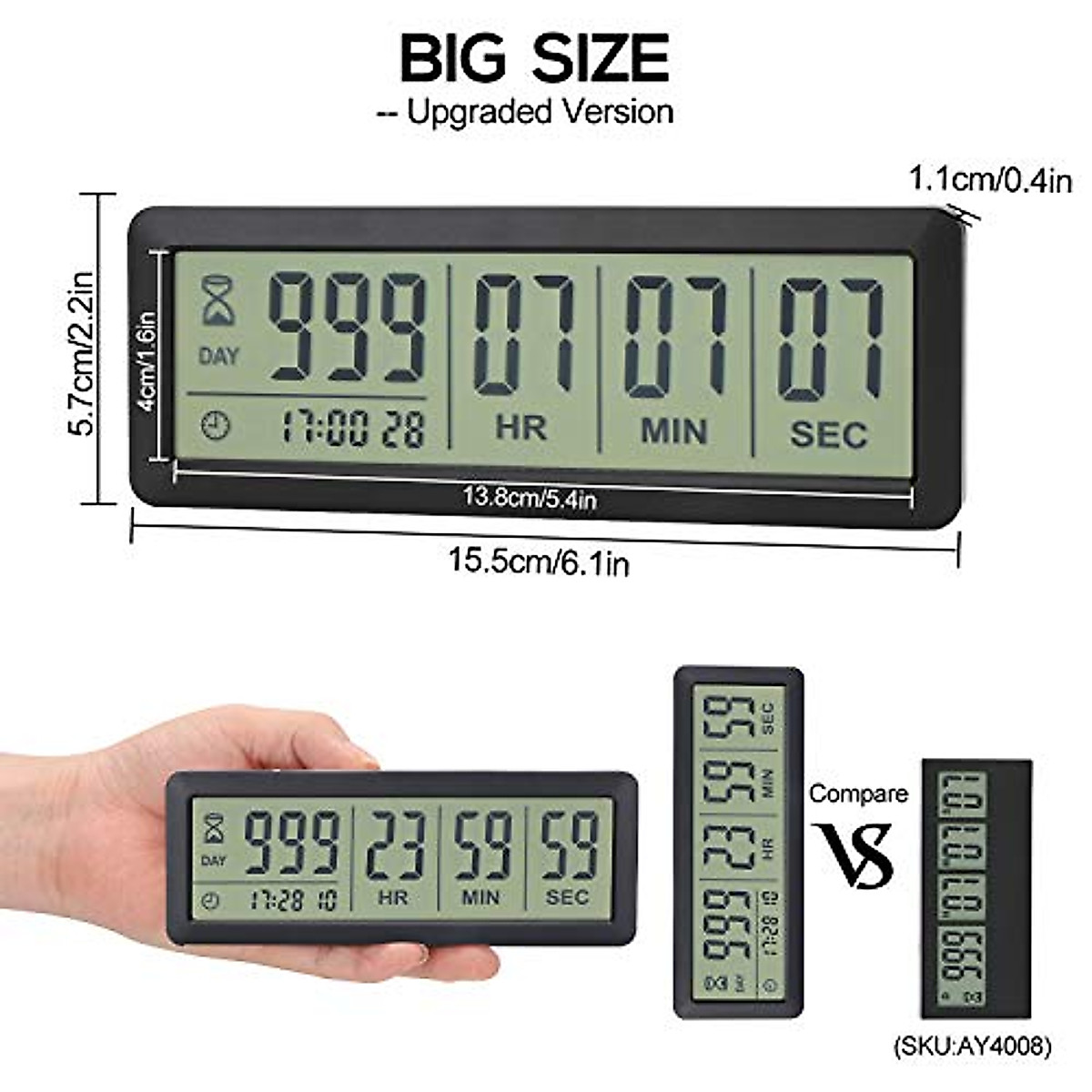 A AIMILAR Digital Countdown Days Timer - AY4053-Black Upgraded Big 999 Days Count Down Clock for Vacation Retirement Wedding