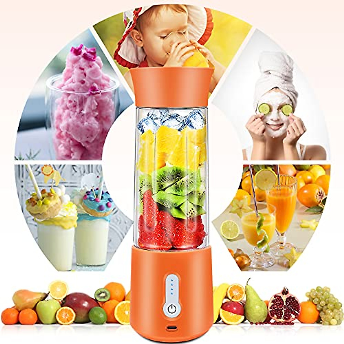 Portable Blender for Shakes and Smoothies, 17 Oz Personal Smoothie Blender USB Rechargeable Juicer Cup with 6 Blades