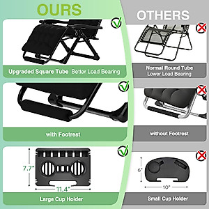 Suteck Oversized Zero Gravity Chair, XXL 33in Anti Gravity Lounge Chair w/Removable Cushion, Reclining Patio Chairs with Upgraded Lock, Pillow and Footrest, Folding Patio Recliner for Indoor Outdoor