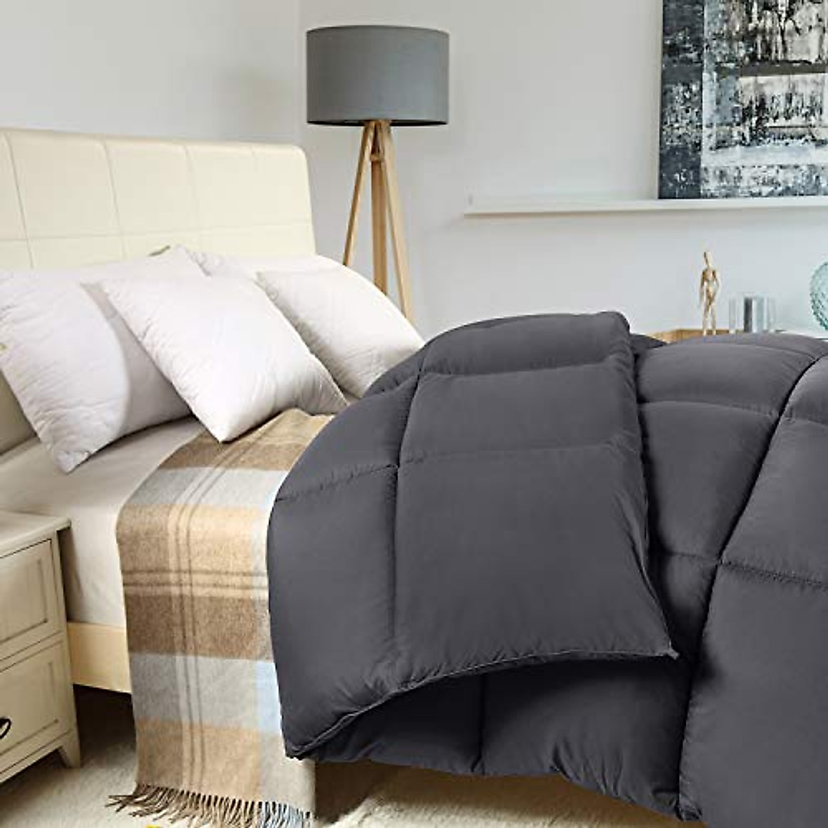 Utopia Bedding Comforter Duvet Insert - Quilted Comforter with Corner Tabs - Box Stitched Down Alternative Comforter (Queen, Grey)