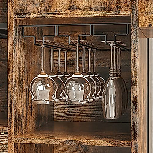 IRONCK Rolling Kitchen Island Cart with Drop-Leaf and Wine Rack, Microwave Rack Serving Cart on Wheels with Drawer & Shelves & Spice Rack & Cup Hanging, Vintage Brown