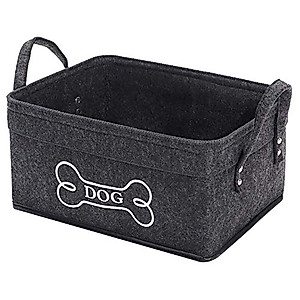 Geyecete basket dog toys Storage Bins with Handle,Decorative Basket Rectangular Soft felt dog toy box Organizer Basket Pet supplies-Dark Gray