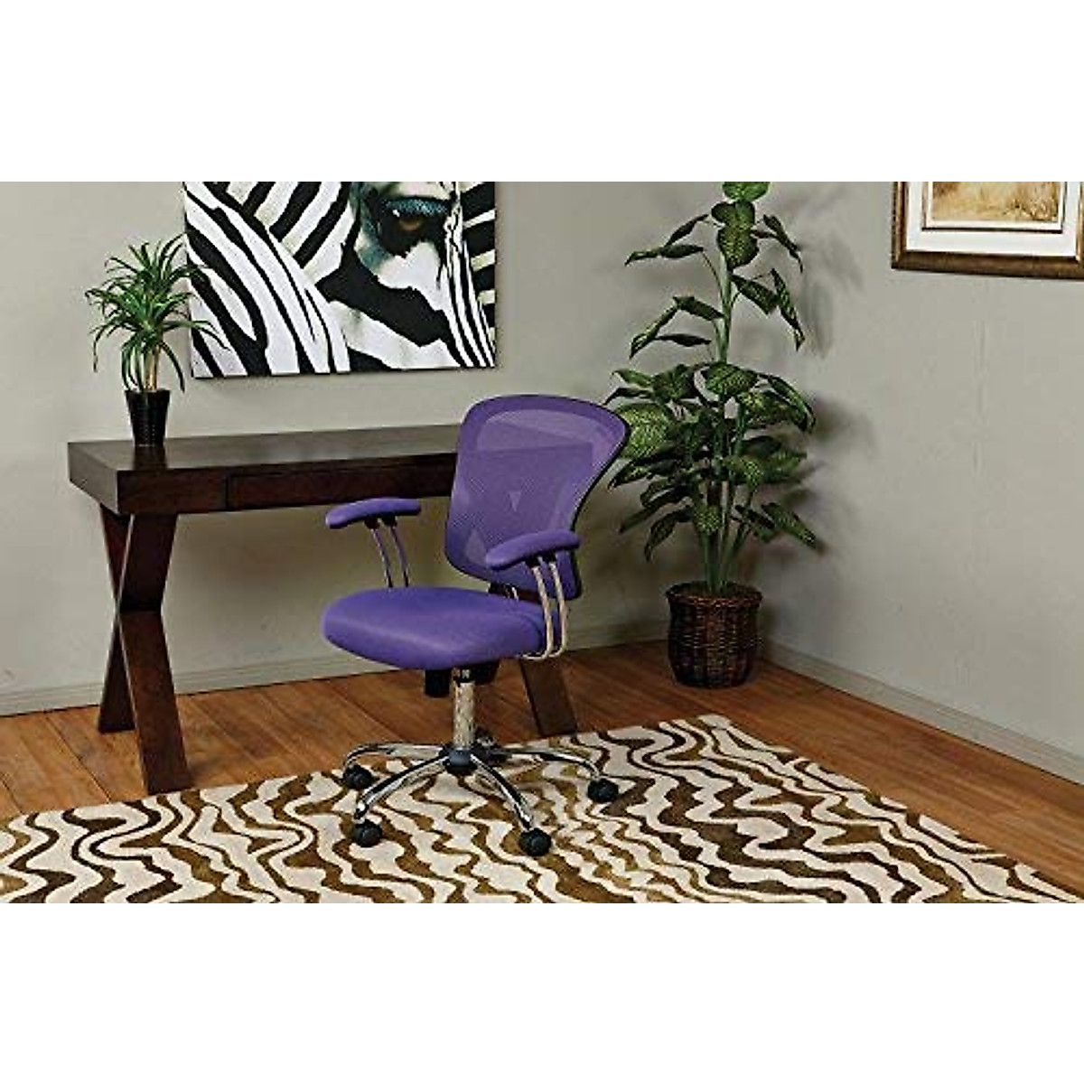 OSP Home Furnishings Juliana Mesh Back and Padded Seat Adjustable Task Chair with Padded Arms and Chrome Accents, Purple