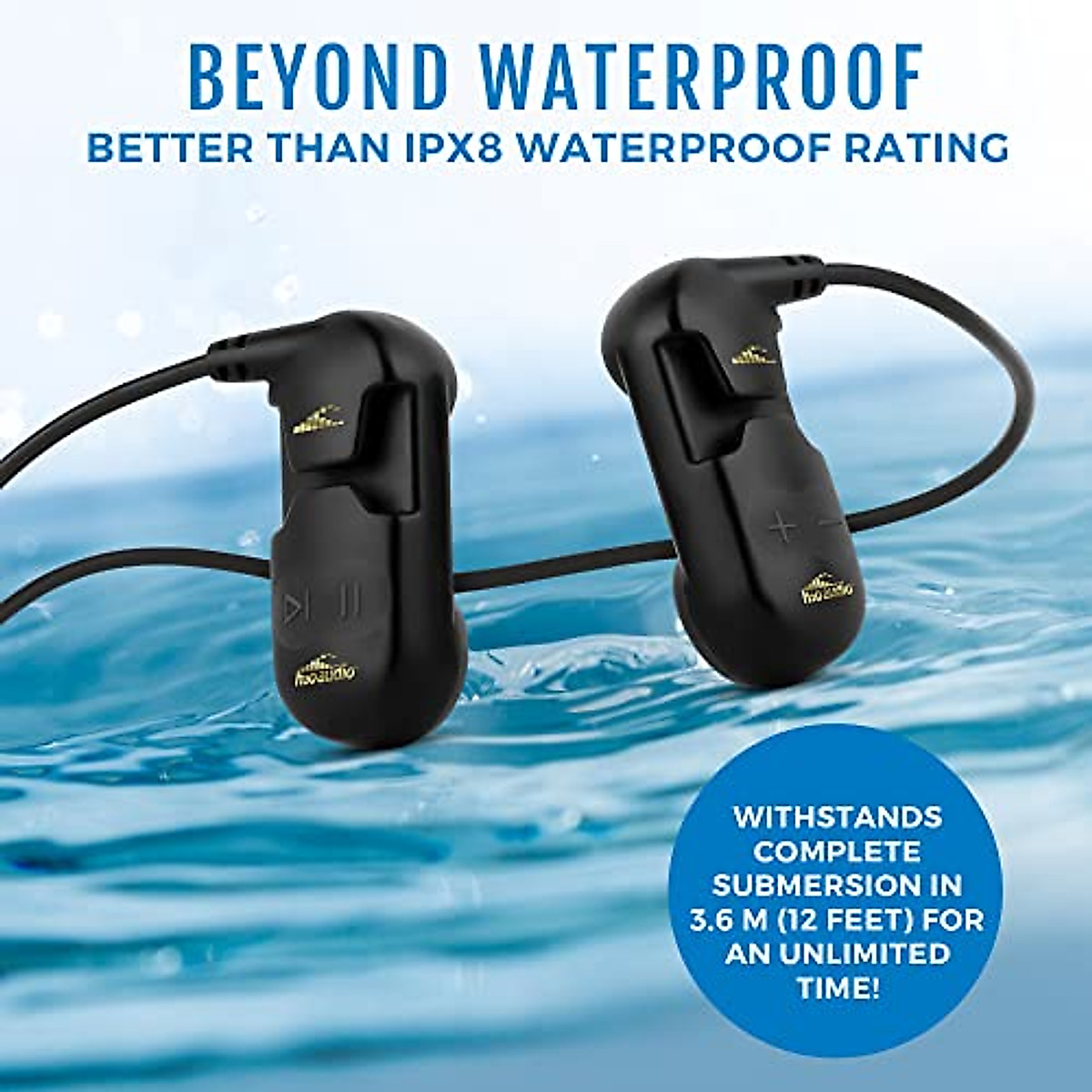 H2O Audio Sonar PRO Underwater Streaming Music (Playlist+) Waterproof Bluetooth Bone Conduction Headphones with MP3 Player - Wireless, Open Ear Waterproof Headset for Swimming, Underwater Activities